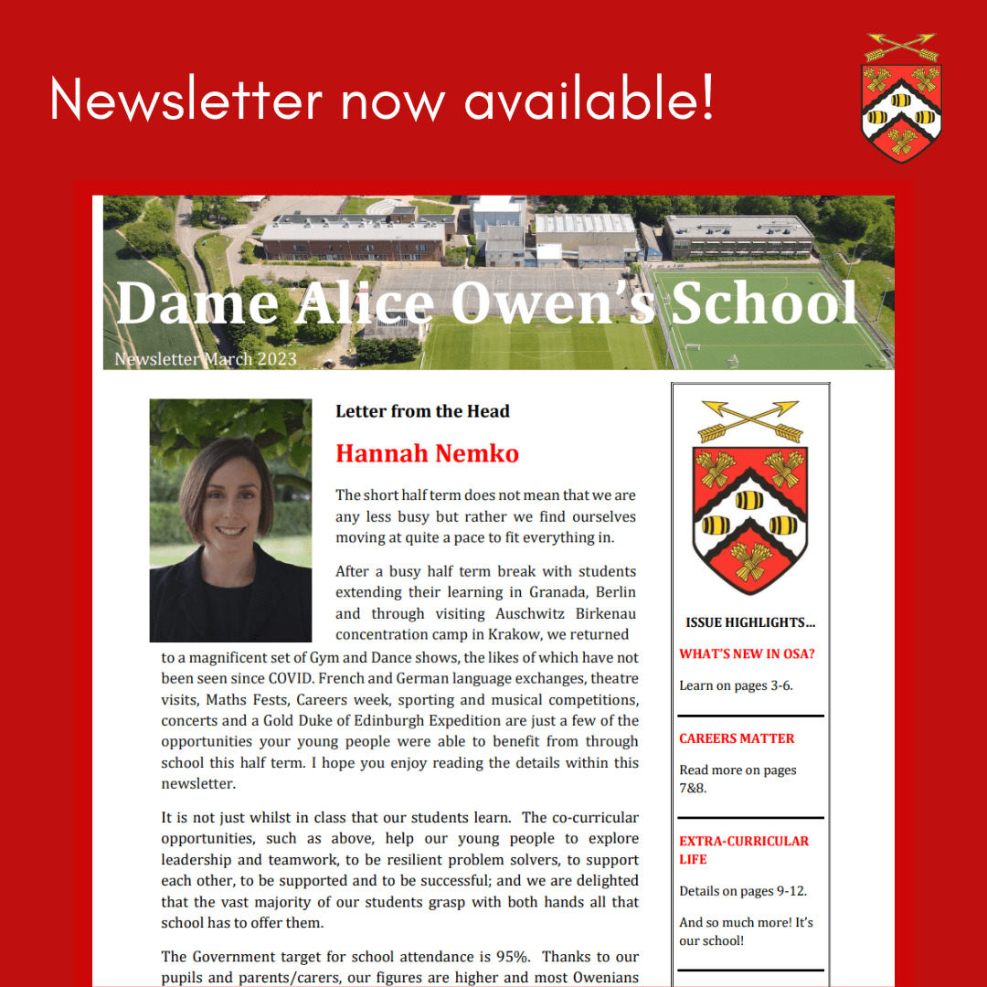 End of Term School Newsletter | Dame Alice Owen's School