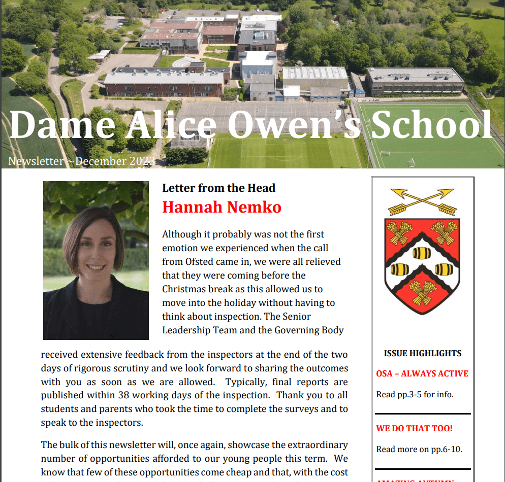 End of Term Newsletter Now Available! | Dame Alice Owen's School